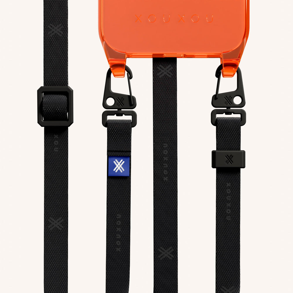 Phone Necklace with Slim Lanyard in Neon Orange Clear + Black - XOUXOU®