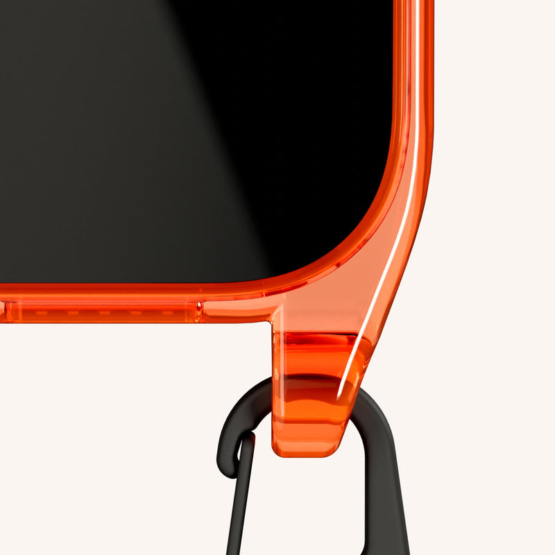Phone Necklace with Slim Lanyard in Neon Orange Clear + Black - XOUXOU®