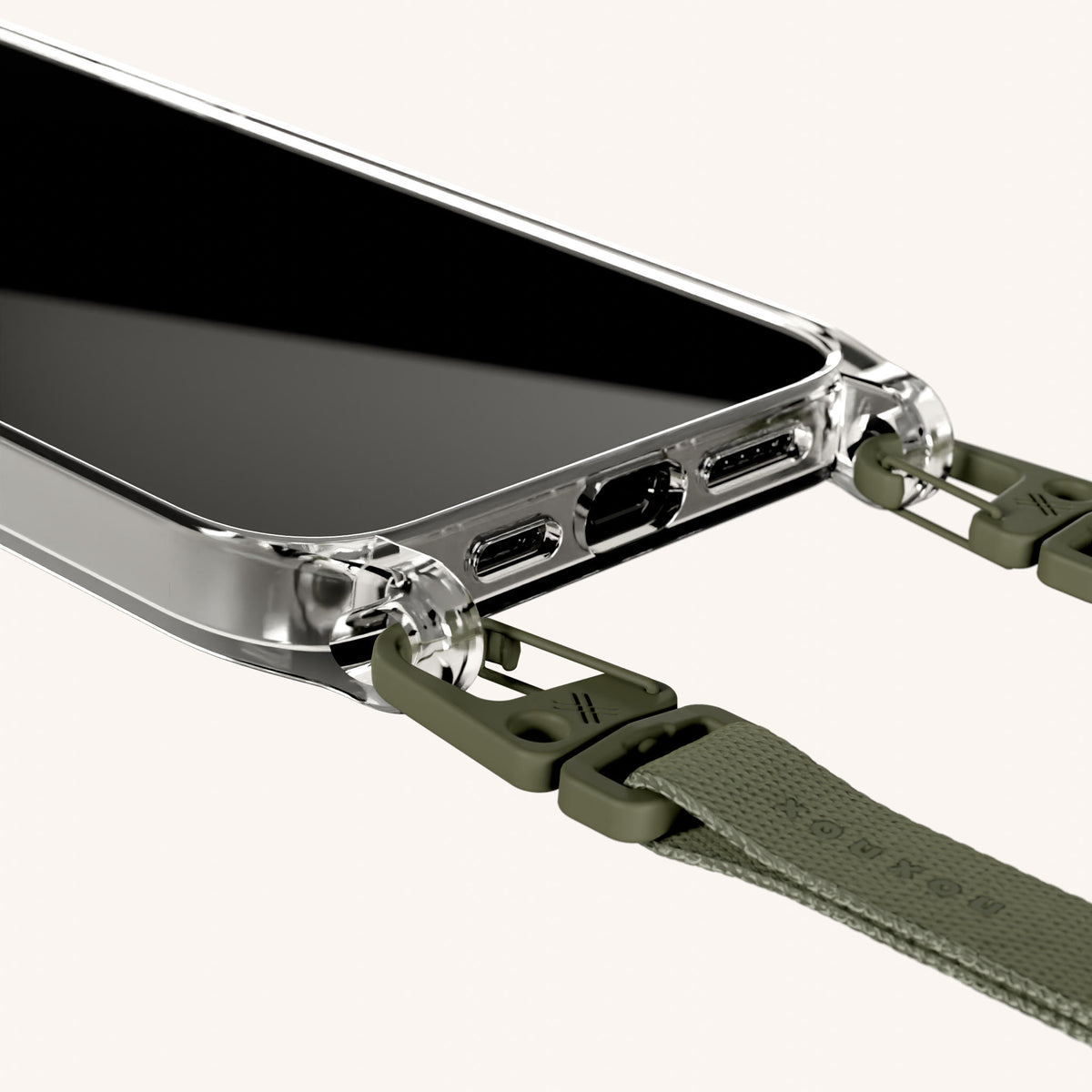 Phone Necklace with Slim Lanyard in Clear + Moss - XOUXOU®